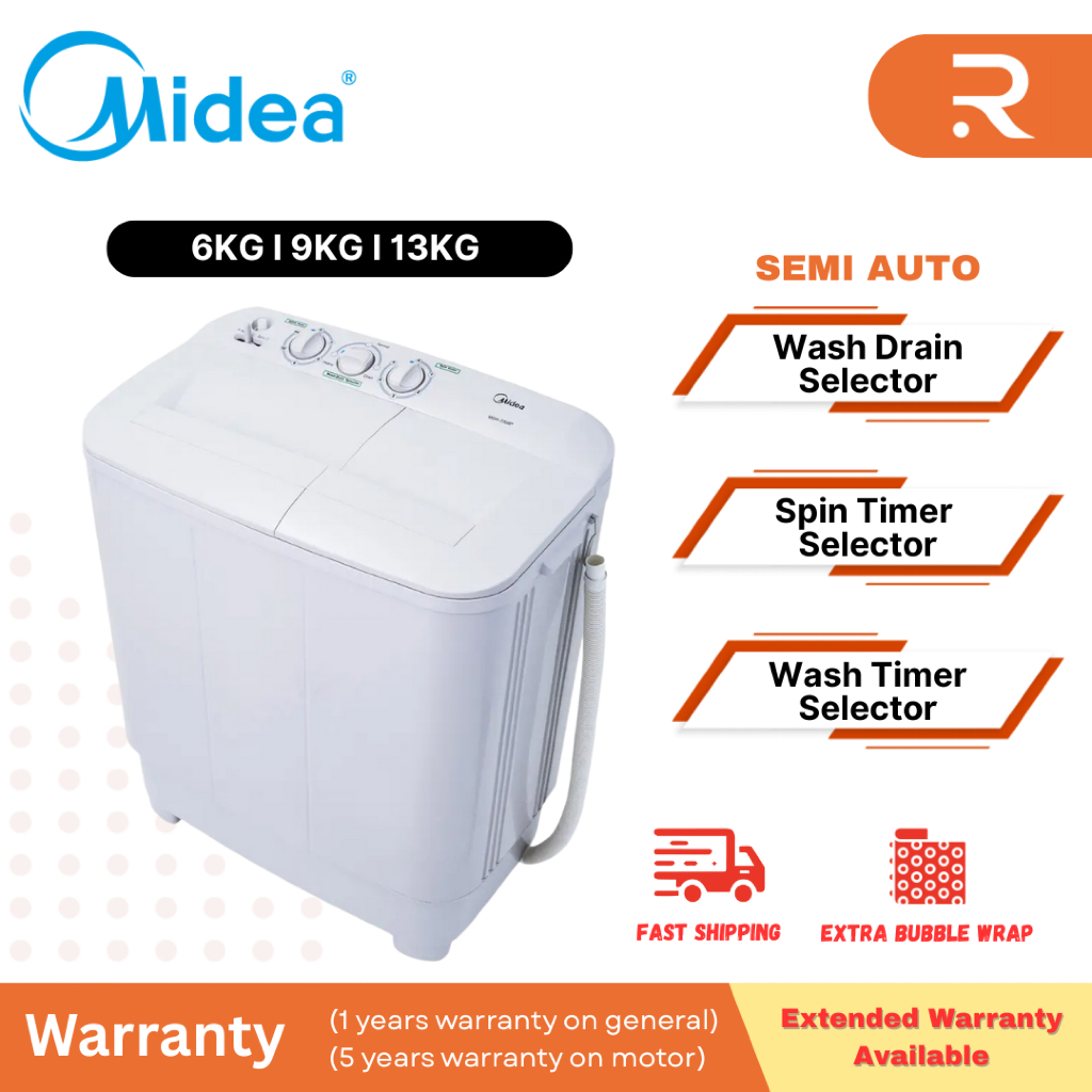 MIDEA Semi Auto 6KG/9KG/13KG Washing Machine MSW-6008P/MSW-9008P/MSW ...