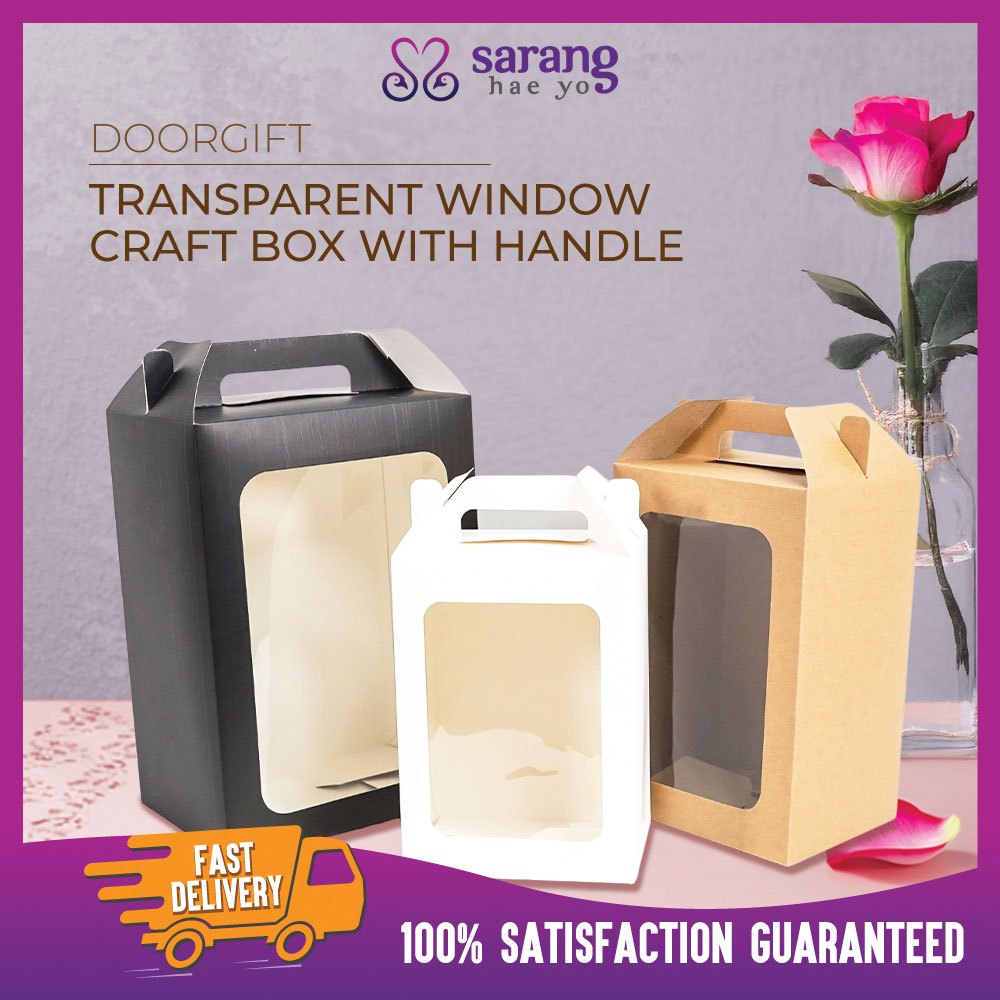 Plain Craft Box with Handle Window Box Kahwin Nikah Tunang Doorgift Box ...