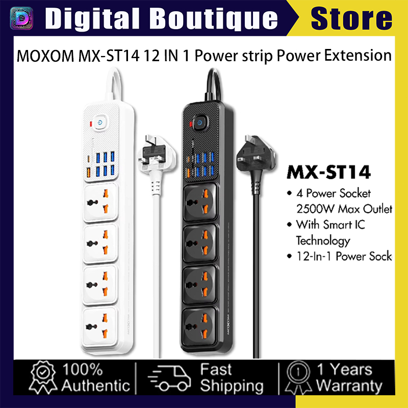 MOXOM PD20W QC18W Smart IC Technology 12-IN-1 Power Strip Extension ...