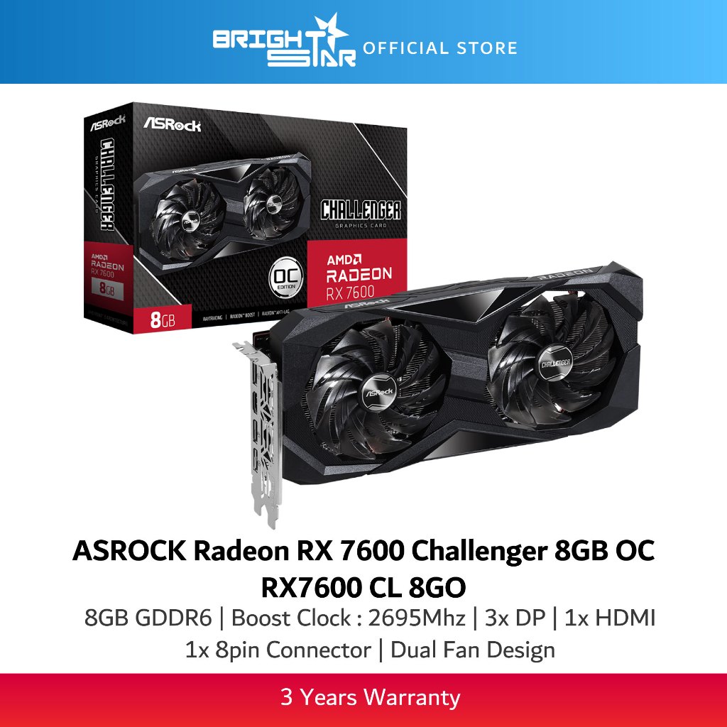 ASROCK Radeon RX 7600 Challenger 8GB OC Graphics Card | Shopee Malaysia