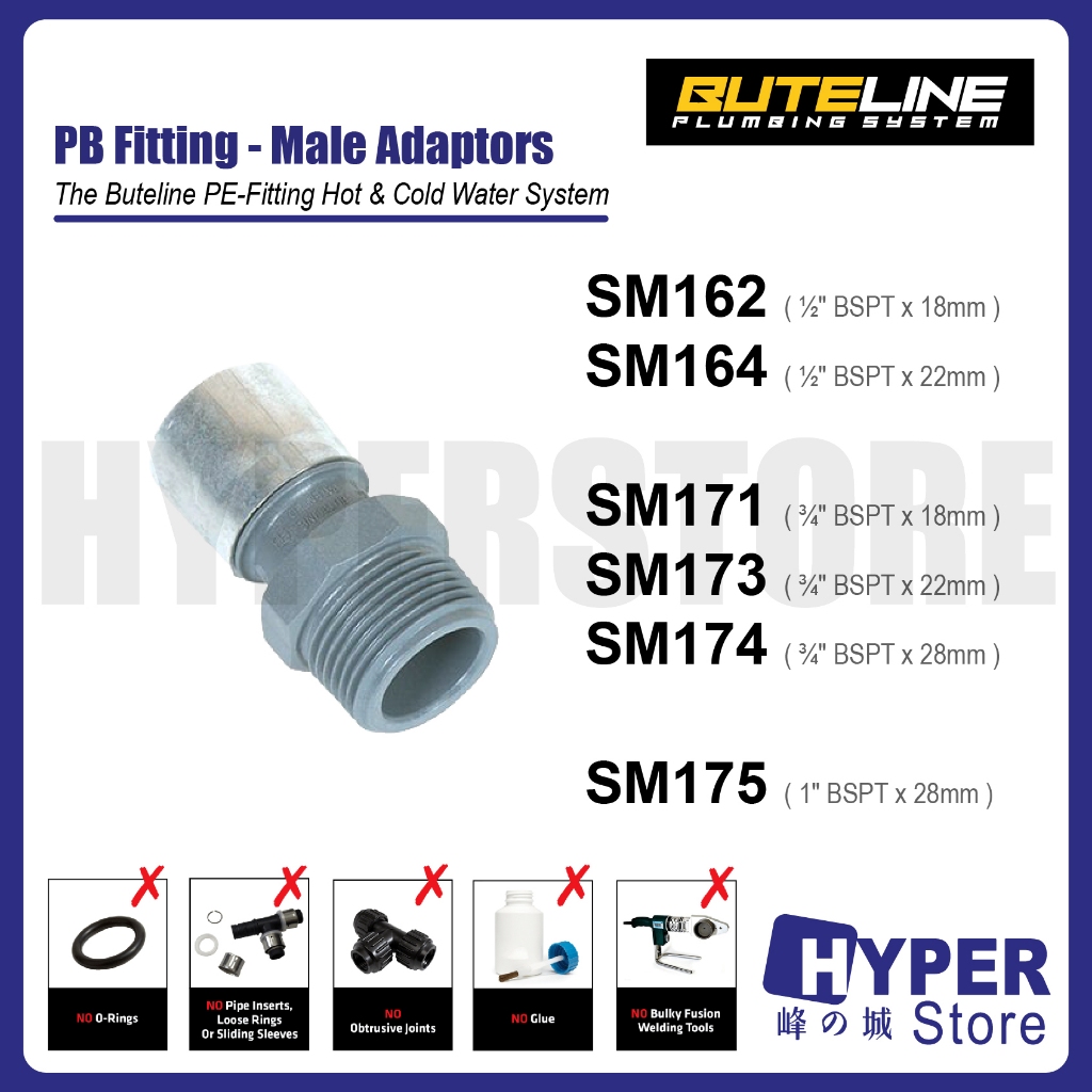 Buteline Fitting | PB Straight Male| M.T.A | Withstand Hot Water ...