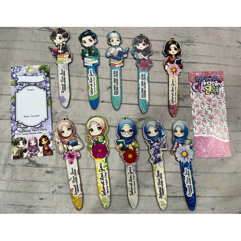 Hadiah hari guru Bookmark kayu/penanda buku kayu dengan kad ucapan ...