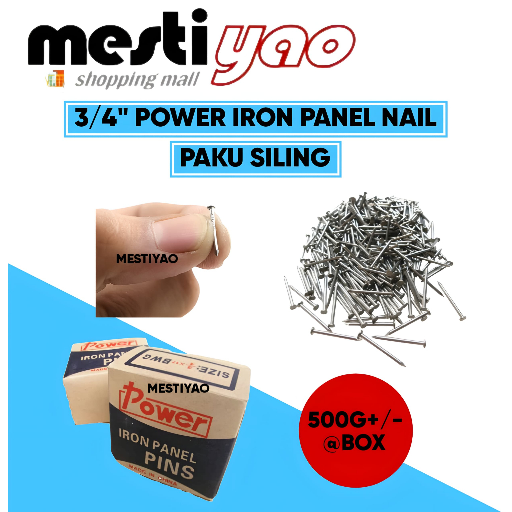 3/4" POWER Iron Panel Pins Nail/Paku Siling/Paku Playwood/Paku Ceiling ...