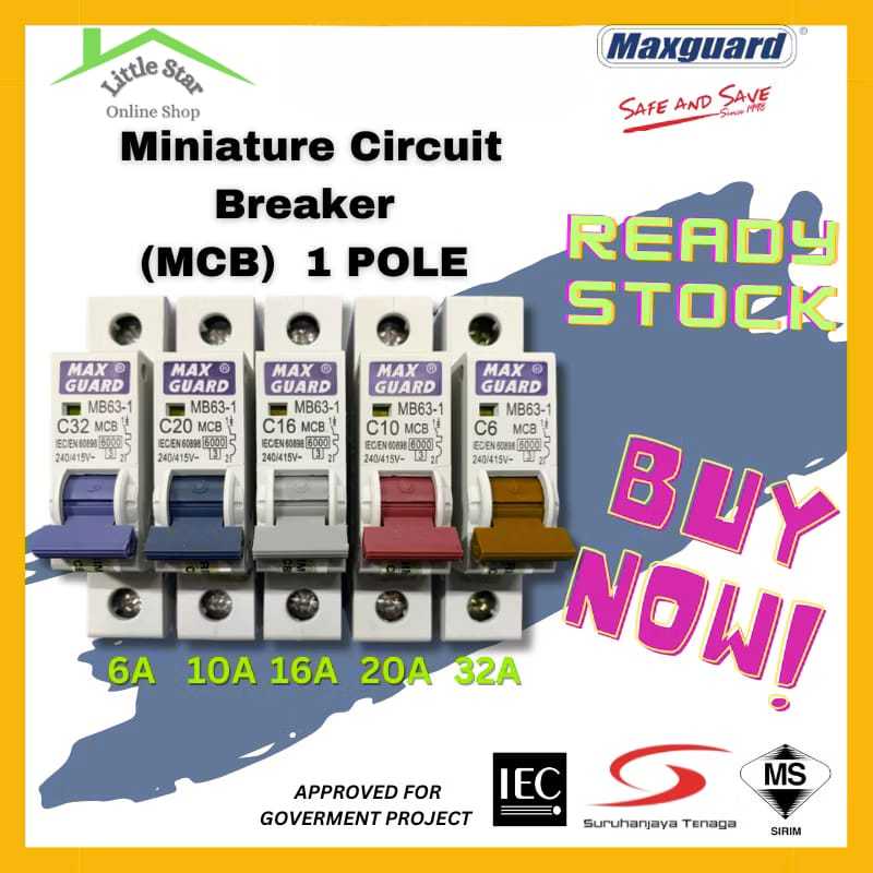 MAXGUARD MCB 1 POLE 6A 10A 16A 20A 32A MINIATURE CIRCUIT BREAKER | Shopee Malaysia