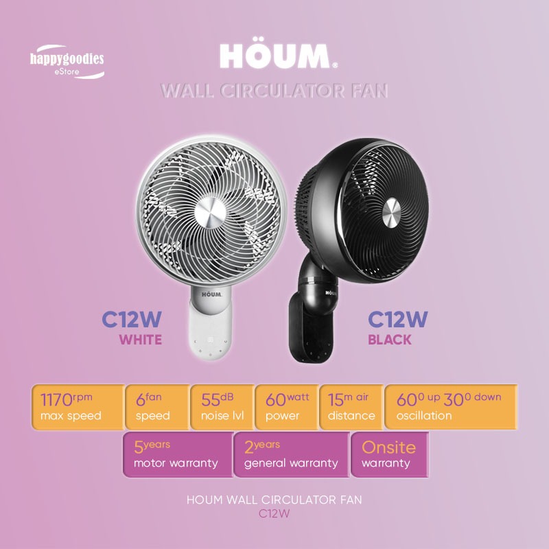 HOUM Wall Circulator Fan with Remote Control C12W Black/White | Shopee ...