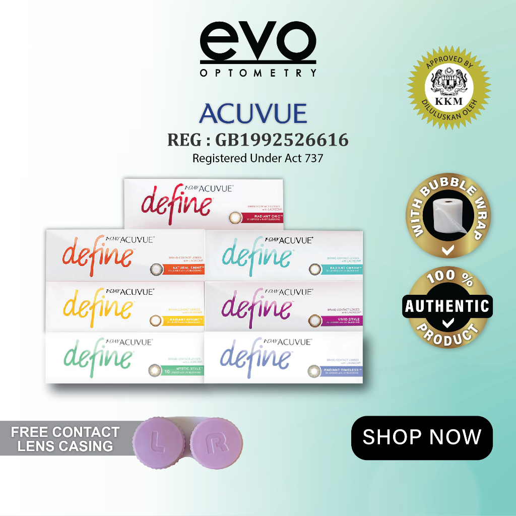 evo 1-DAY ACUVUE define Daily Color Contact Lenses 30 pcs (-4.25 to -9. ...