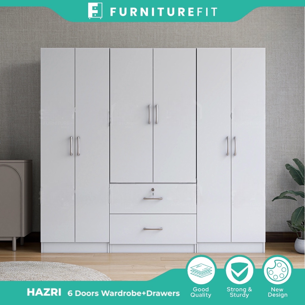 [COMBO] FurnitureFit 3Door 2Door Wardrobe With Drawer | Almari 5 pintu ...