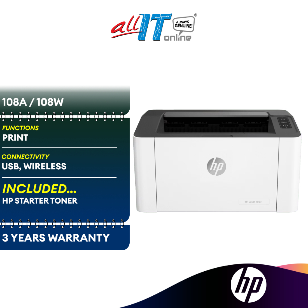 HP Laser 108a / 108w Printer - Print Only [Wired | Wireless] | Shopee Malaysia