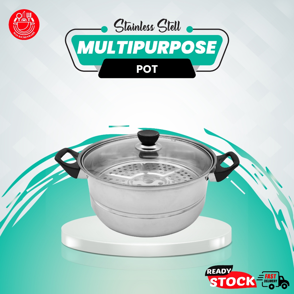 MAS Stainless Steel Multipurpose Pot (24CM)/ Periuk Masak Serbaguna ...