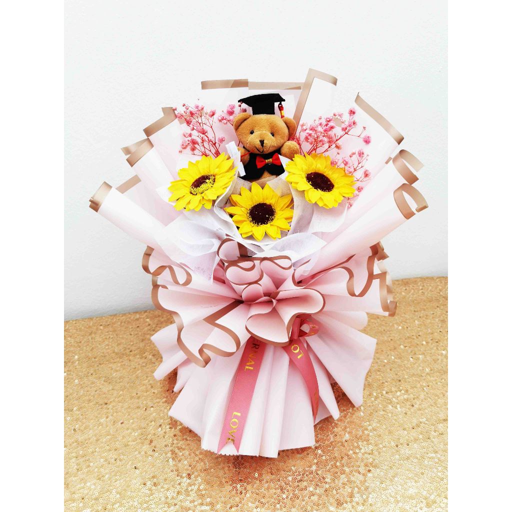 Convocation/Graduation Flower Bouquet with 3 Sunflowers | Shopee Malaysia