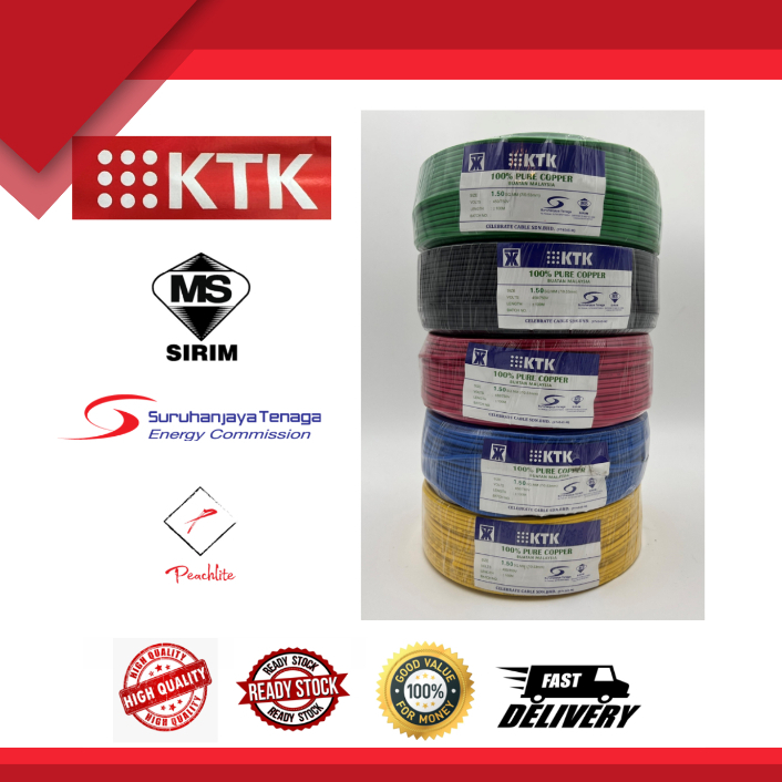 KTK/MILLION Kabel PVC Cable 1.5MM² Insulated 100% Pure Copper Cable ...