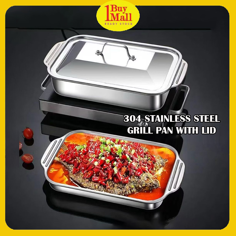 SUS 304 Grill Pan with Lid Food Container Tray Food Warmer Buffet Tray ...