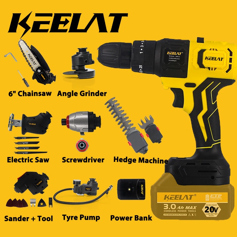 KEELAT 12 in 1 Brushless Impact Drill Cordless Can DIY Reciprocating ...
