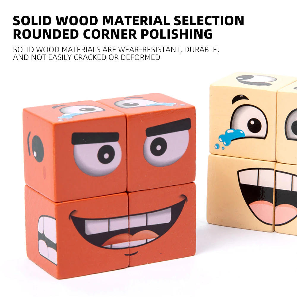 NEW Face Blocks Game Face Changing Emoji Cube Wooden Building Block ...