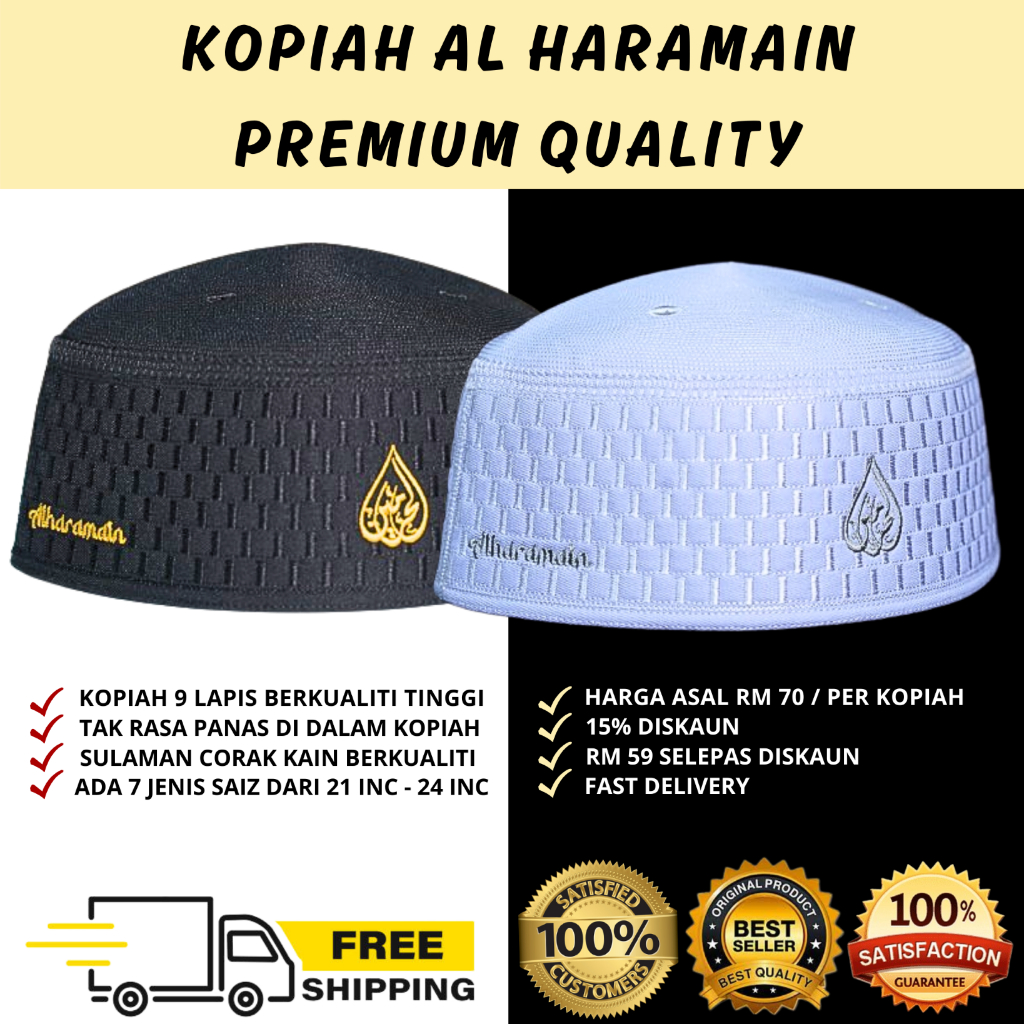 NEW STOCK KOPIAH PREMIUM KOPIAH AL HARAMAIN PUTIH & HITAM VIRAL RAYA ...