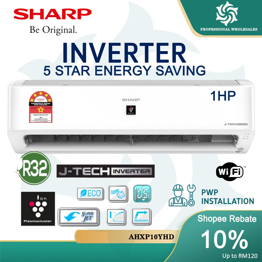 Sharp 1HP/ 1.5HP/ 2HP/ 2.5HP AIoT J- Tech Inverter Plamacluster Air Conditioner AHXP10YHD ...