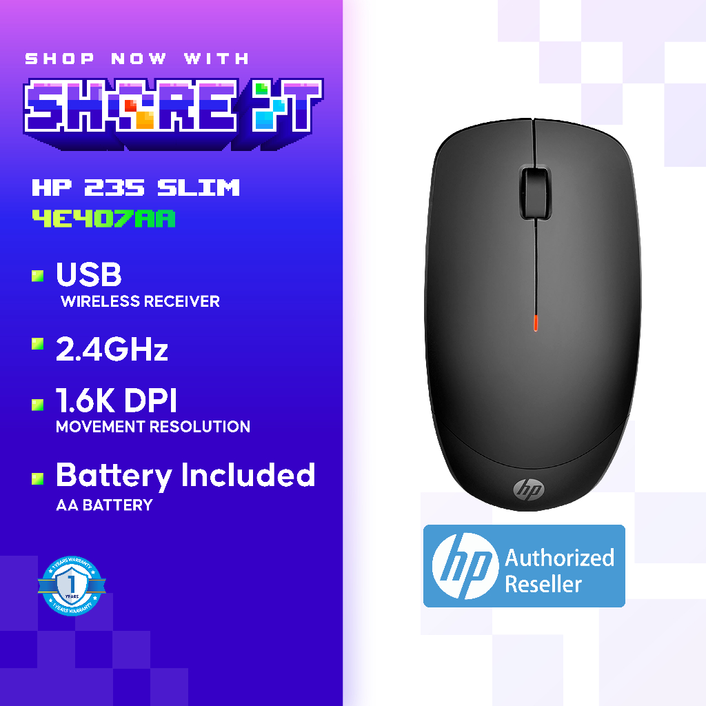 HP Wireless Mouse HP 235 1600 DPI SLIM 4E407AA | Home Office | USB PLUG ...