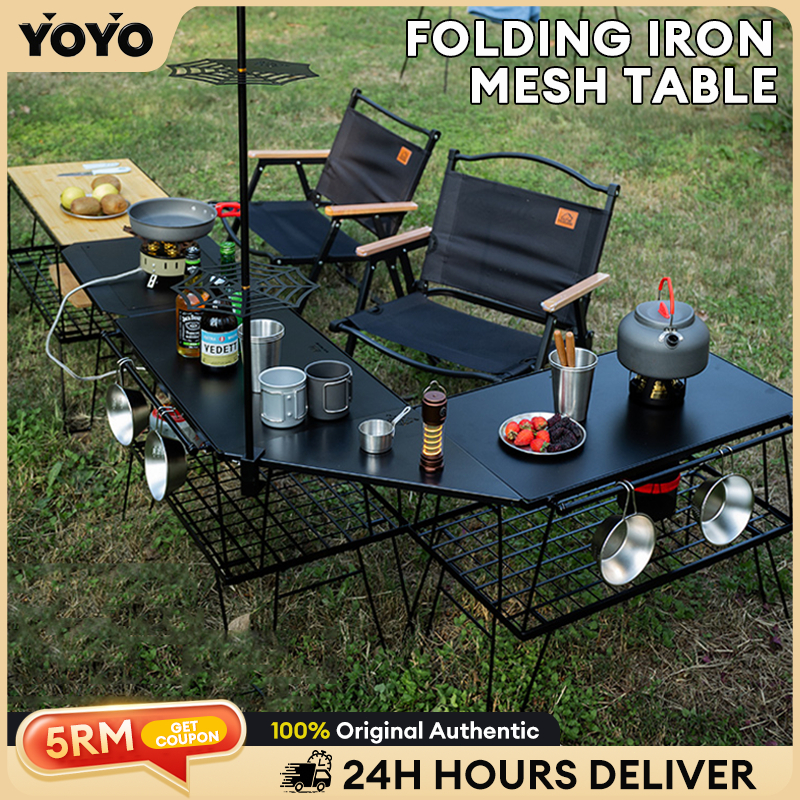 Iron Mesh Table Camping Iron Table Foldable Meja Lipa Outdoor Steel ...