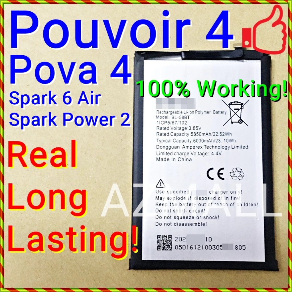 (6000mAh) NEW ORI Long Lasting Stable Battery BL-58BT for TECNO POUVOIR ...