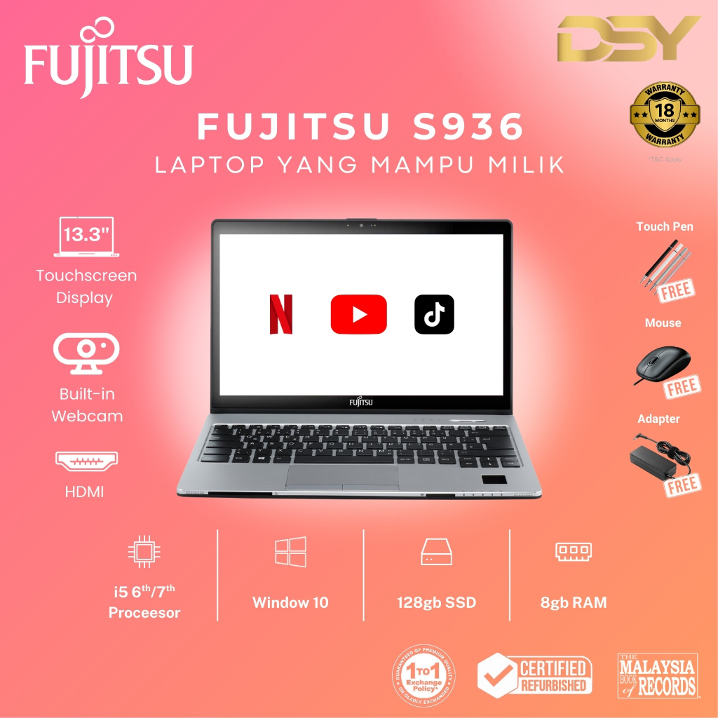 (Warranty 18 Month) FUJITSU S936 Touchscreen Laptop | 13.3" inchi ...