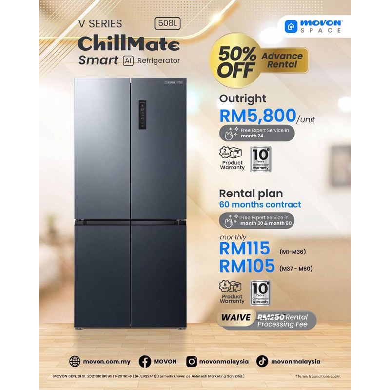 MOVON CHILLMATE SMART AI REFRIGERATOR 508L (BAYAR ANSURAN) | Shopee ...