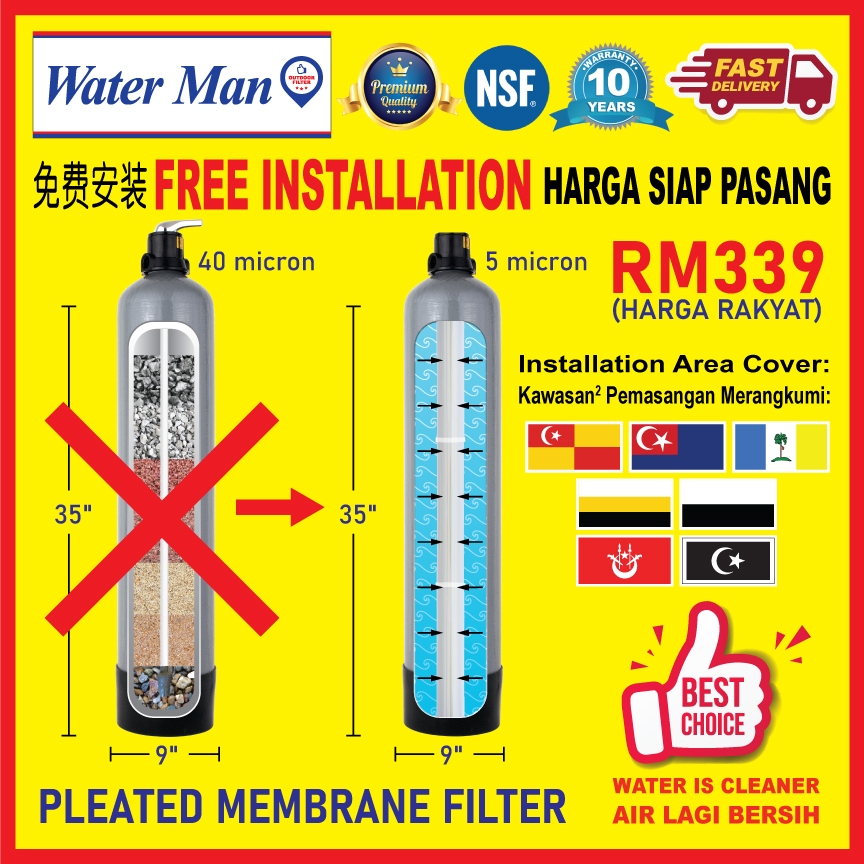 Waterman Outdoor Water Filter 5 Micron HF Pleated Cartridge Water ...