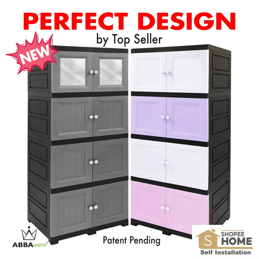 Abbaware Wardrobe Wooden design with Mirror / Almari Baju/ Storage ...