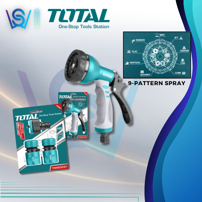 TOTAL Plastic Trigger Water Spray Nozzle/ 9 Mode Pattern Gardening ...