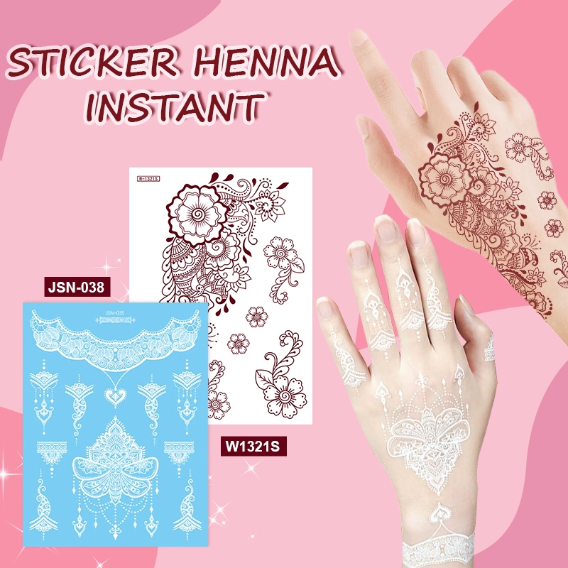 Sticker Instant Henna Minimalist Design Stiker Inai Putih / Maroon ...