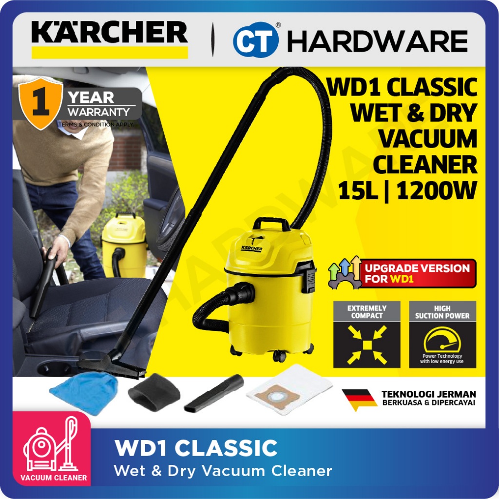 KARCHER WD1 CLASSIC WET & DRY MULTI-PURPOSE VACUUM CLEANER 15L | 180 ...