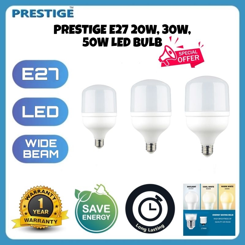 PRESTIGE 20W / 30W / 50W E27 LED BIG BULB ( 3000K/6500K ) | Shopee Malaysia