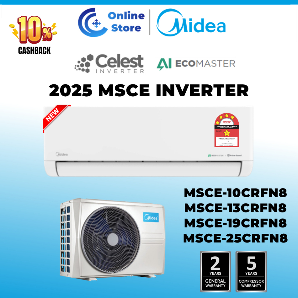 2025 MIDEA Inverter 1HP-2.5HP MSCE 4star / 5star MSCE-10CRFN8 MSCE ...