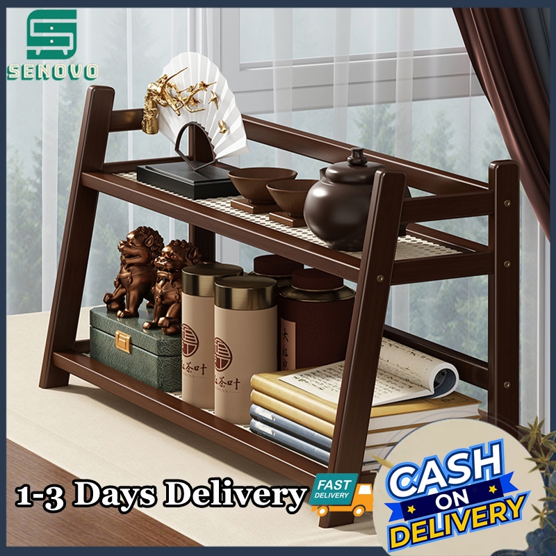 2 Layer Bamboo Small Kitchen Storage Rack Display Rack Table Storage ...