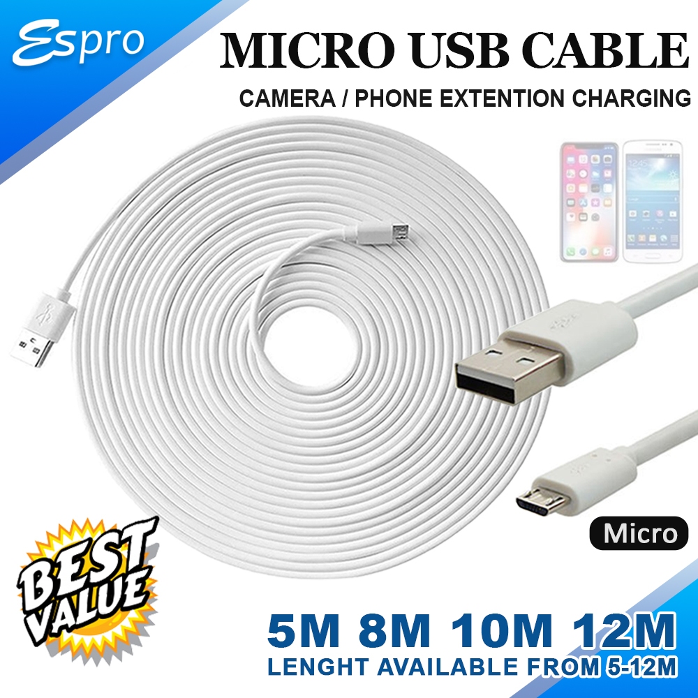 Long 5M 6M 7M 8M 9M 10M 12M 14M Micro/Type-C USB Charger Cable For CCTV ...