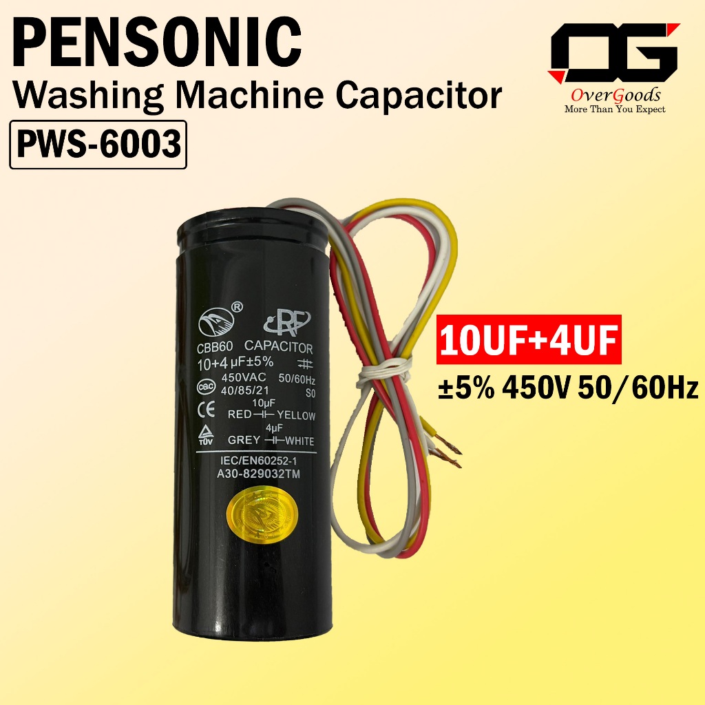 PENSONIC PWS-6003 Washing Machine Capacitor 10UF+4UF (2 IN 1) Washing ...