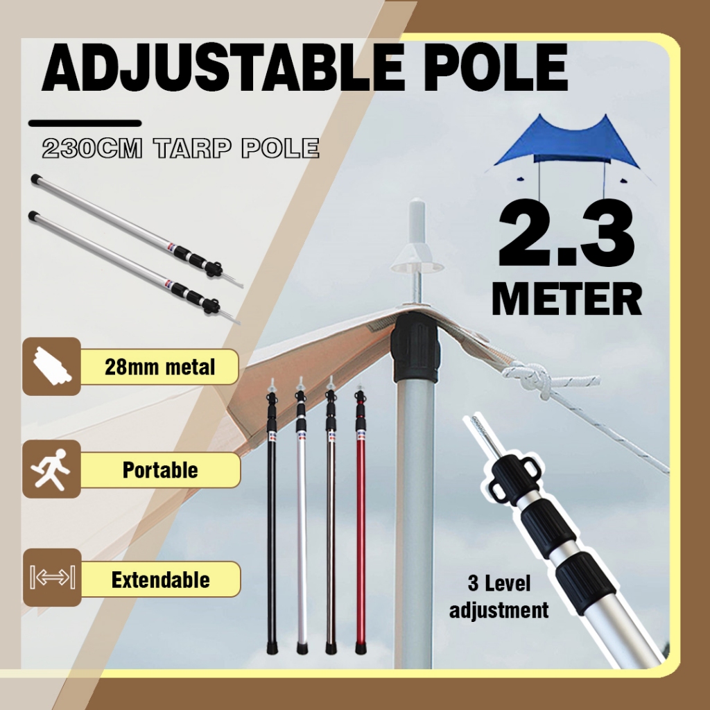 Adjustable 2.3/3M Tent Pole Flysheet Extendable Tarp Pole Outdoor ...