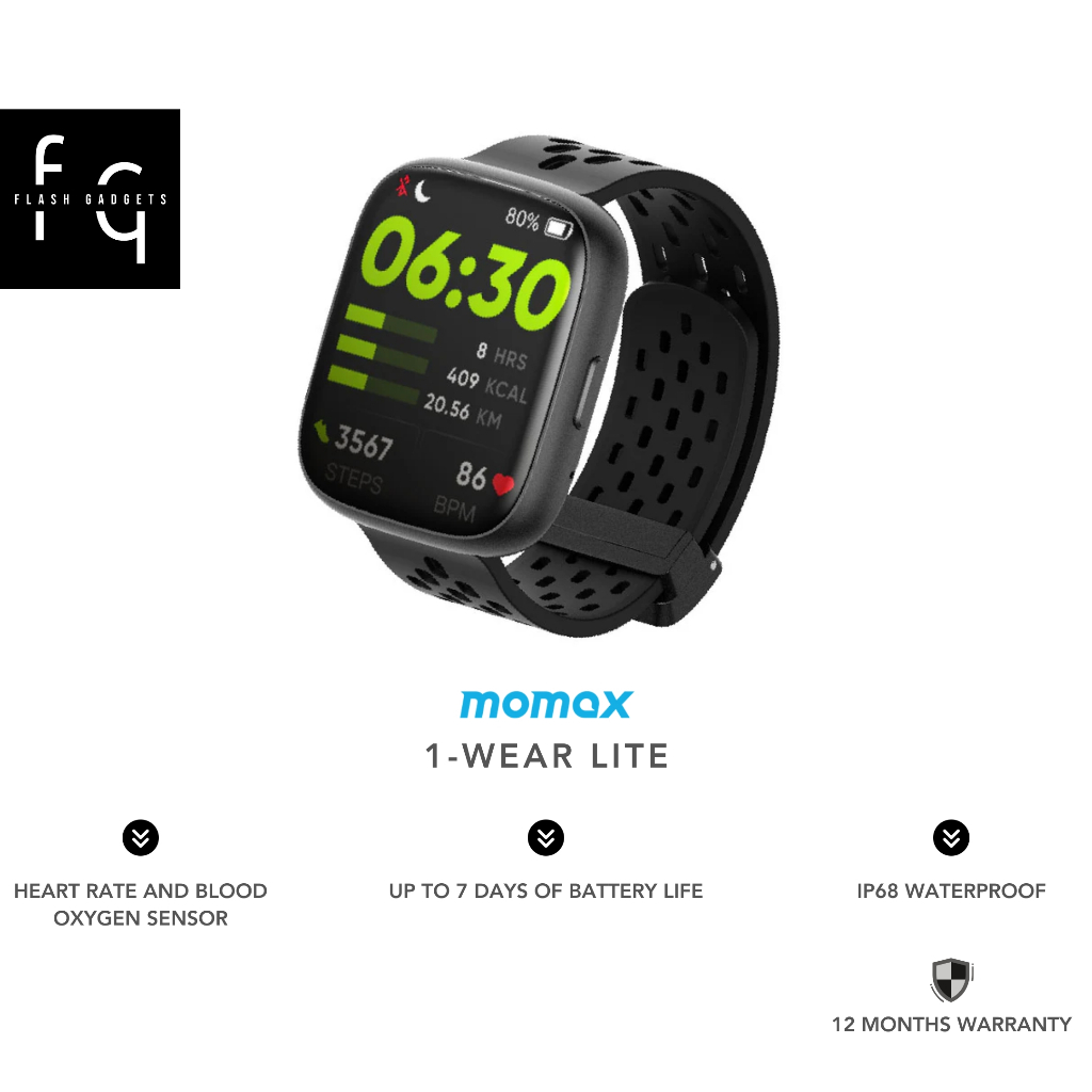 Momax 1-Wear Lite SmartWatch with Heart Rate Sensor | 1 Year Momax ...