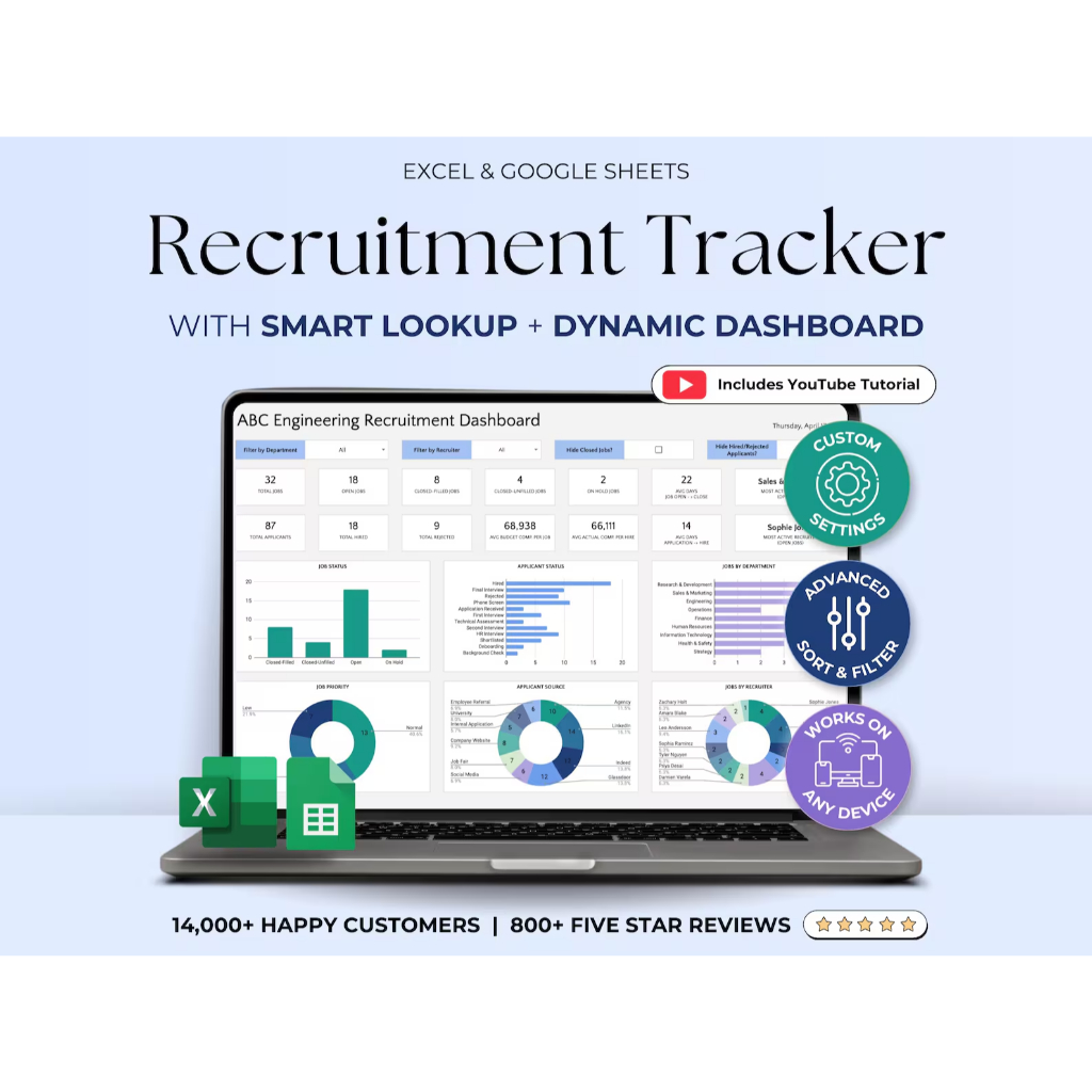 ATS Recruitment Tracker Spreadsheet Hiring Tracker Excel Recruiting ...