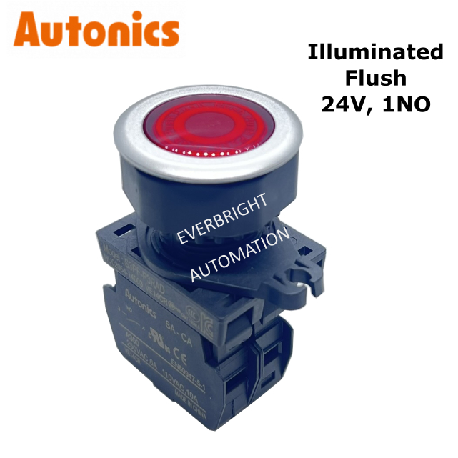 Autonics S3PF-P3RAD 30mm 24V LED Momentary Non-Latching Self Reset Flush Push Button 1NO ...