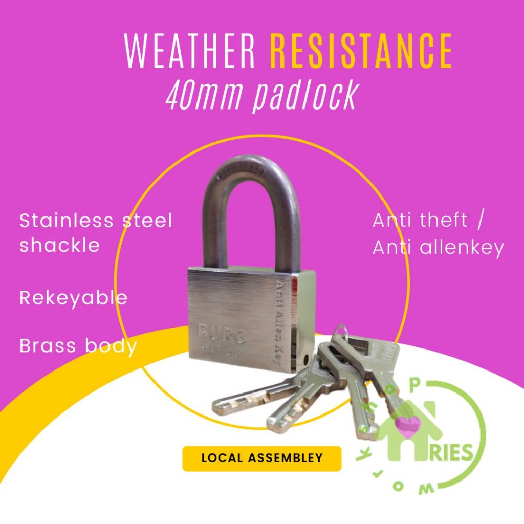 BURG Square Brass Padlock 40mm /water resistant padlock/ Brass padlock ...