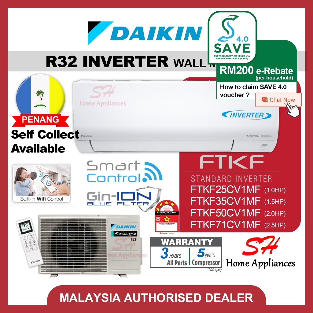 DAIKIN R32 Inverter Air-conditioner FTKF series AIRCOND 1.0HP 1.5HP 2.0HP 2.5HP WIFI gin-ion ...