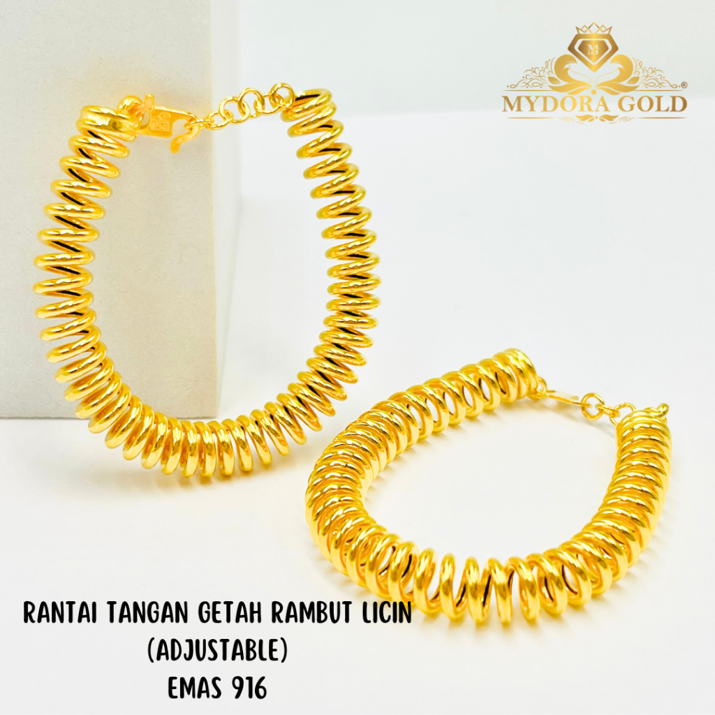 MYDORA Rantai Tangan Getah Rambut Licin 1C (Adjustable) l EMAS 916/22K ...