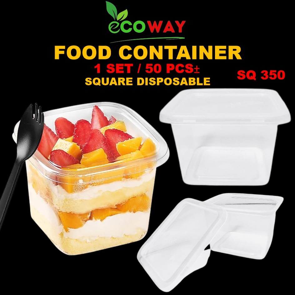 [ 50sets± ] SQ-350 Flat Lid Square Disposable Plastic Food Container ...