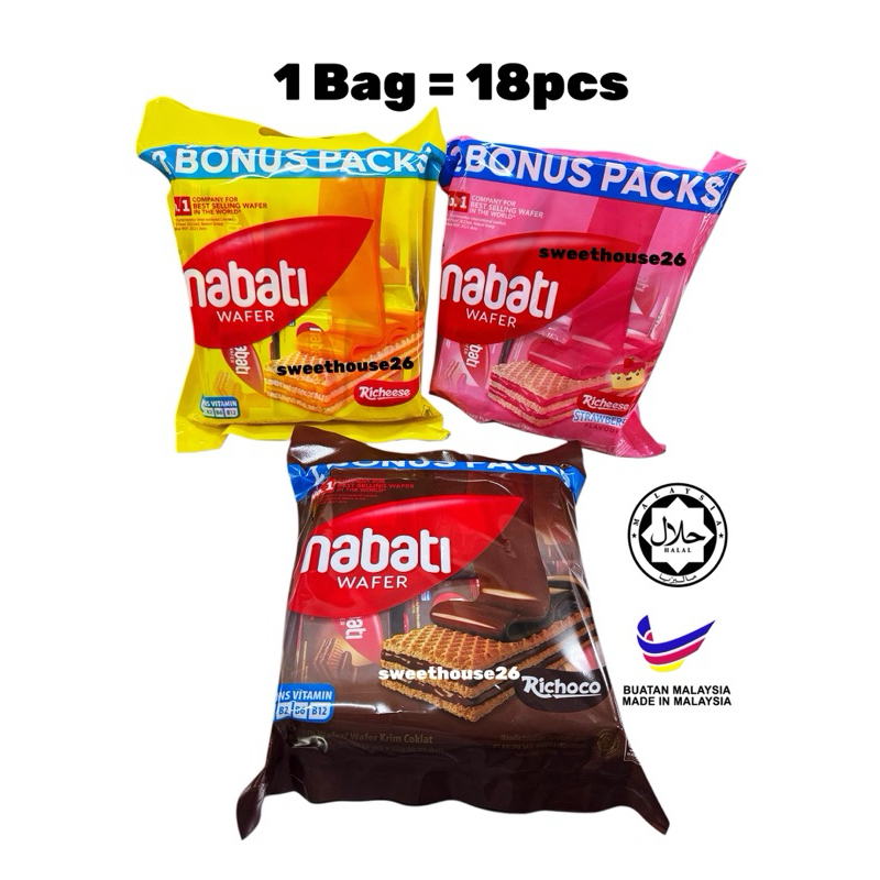 Nabati Wafer Biskut Cheese Coklat Strawberry (1 Bag/18pcs) Halal ...