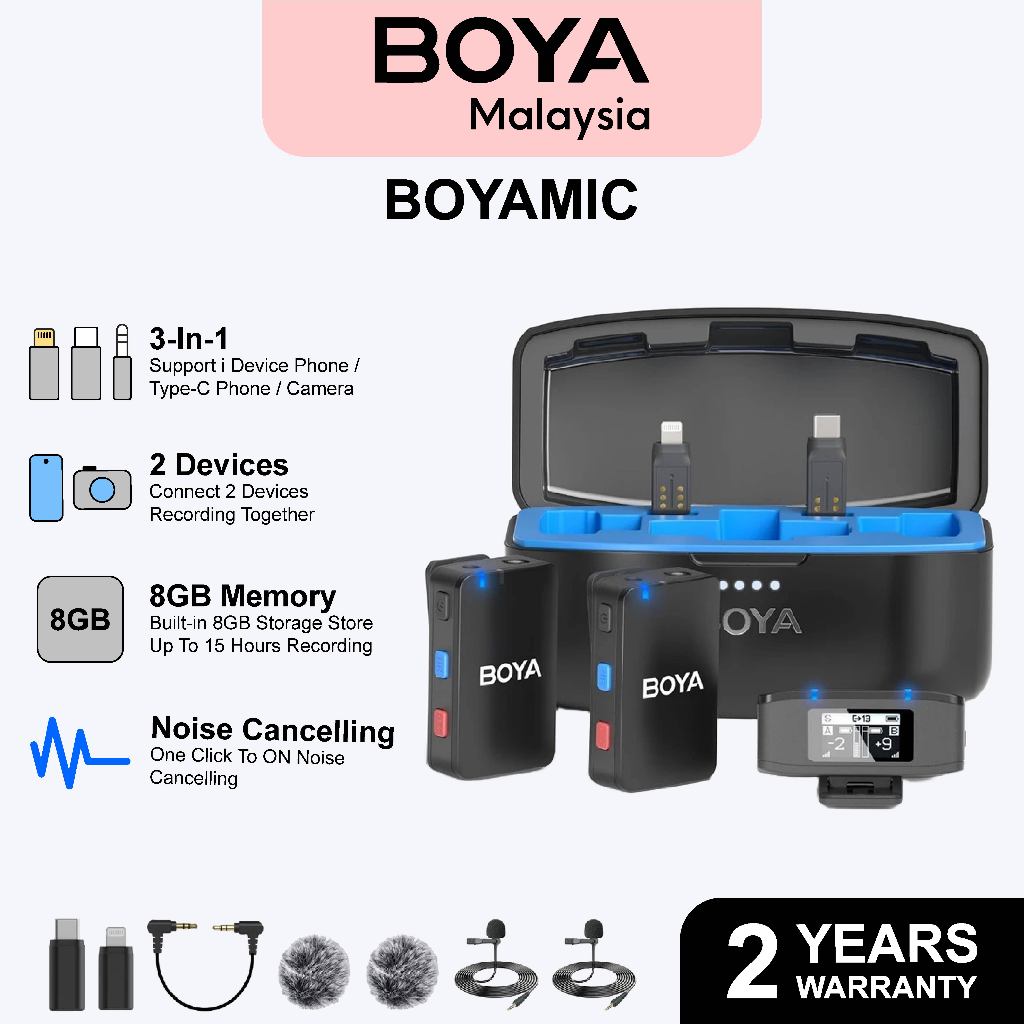 BOYA BoyaMic All-in-One Wireless Microphone with On-Board REC. 8GB Memory For 15 Hours Recording ...