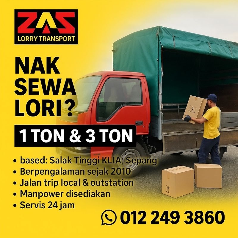 ZAS LORRY TRANSPORT (1 & 3 Ton)KLIA Sepang Trusted Transport Lorry Mover Delivery Logistic ...