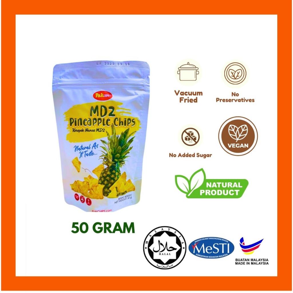 Pakchips MD2 PINEAPPLE Chips (1 pack 50g) kerepek nanas | Shopee Malaysia