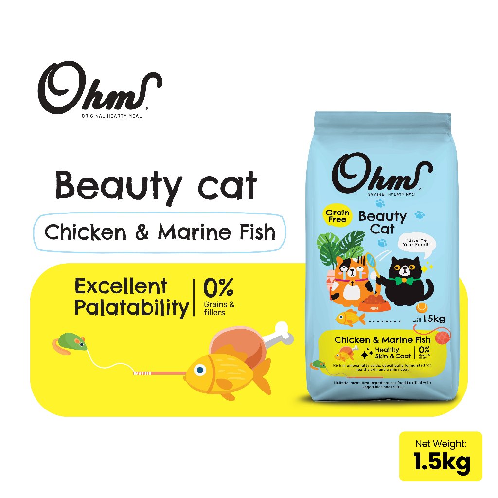 OHM Beauty Cat Dry Cat Food - Chicken & Marine Fish (1.5kg/8kg ...