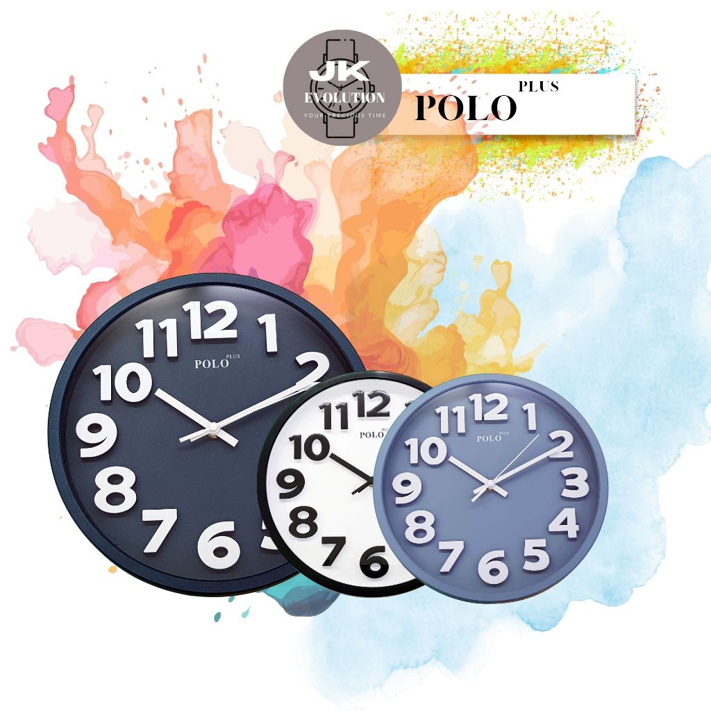 POLO PLUS 9261 Analog Wall Clock Modern Style Medium Size 3D Number Jam ...