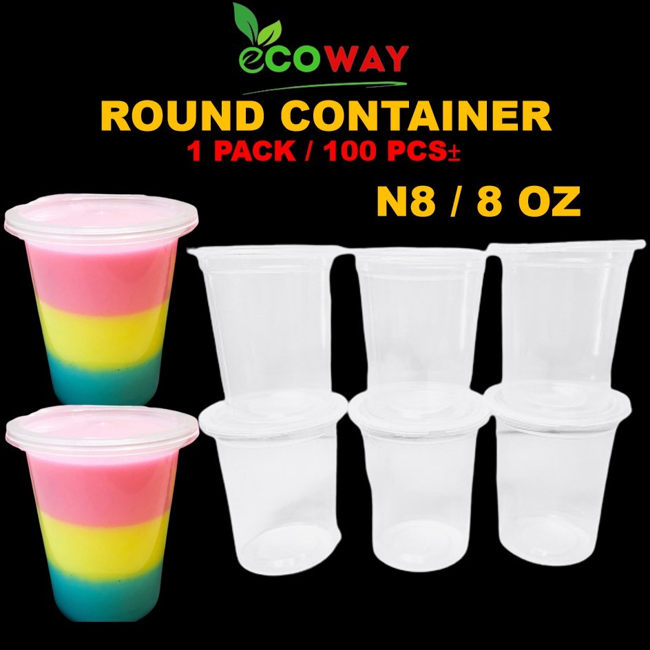 [ 100sets± ] 8oz N8 PP Round Container Disposable Plastic Food Container - 8 oz / 230 ml - Bekas ...